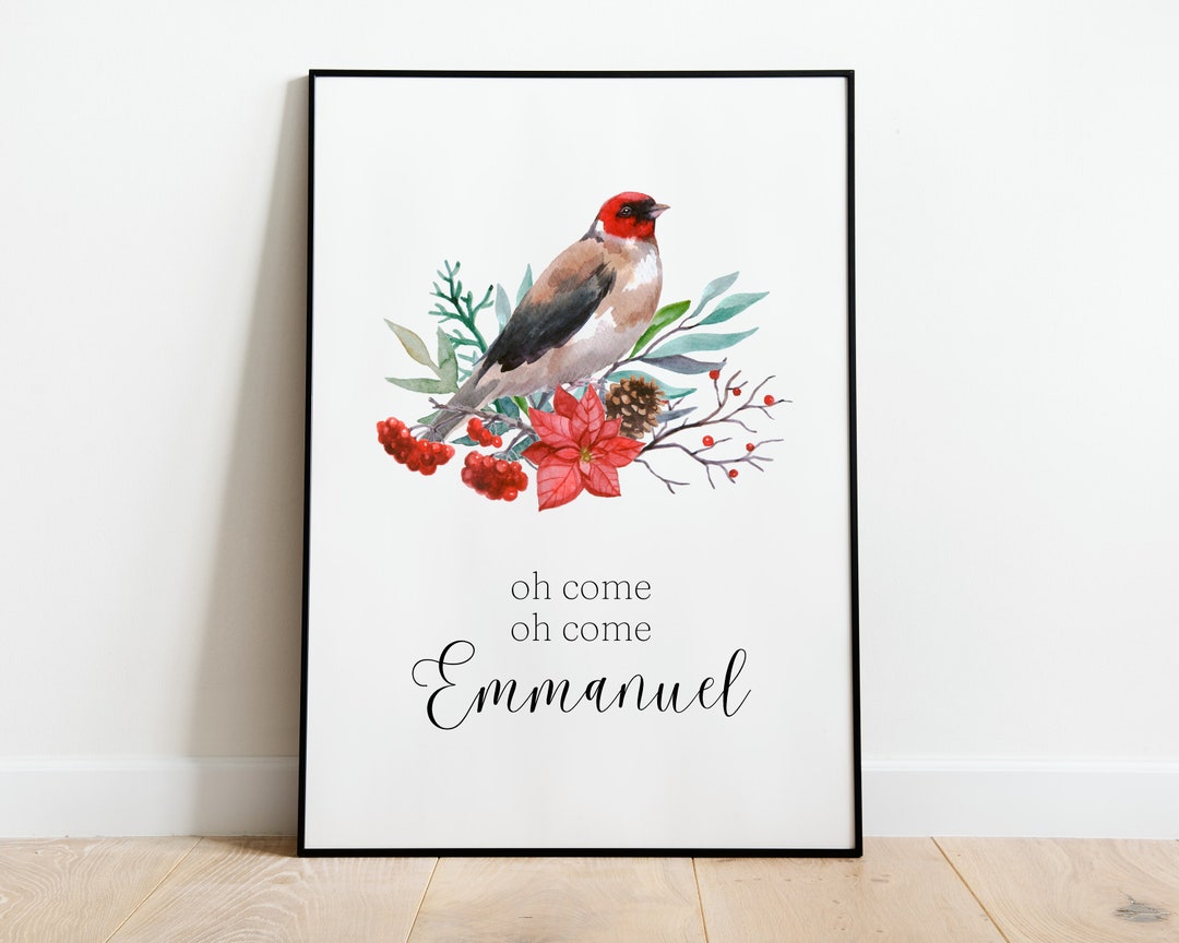 Oh Come Emmanuel, Printable Christmas Bible Verse Wall Art, Watercolor ...