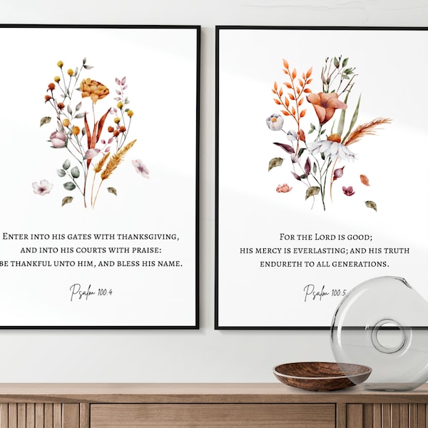 Thanksgiving KJV Bible Verse Set of 6, Printable Autumn Wall Art, DIY ...