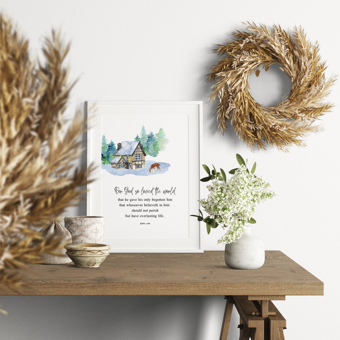 John 3:16 KJV, Printable Christmas Bible Verse Wall Art, Watercolor ...