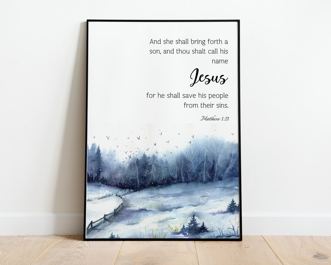 Matthew 1:21 KJV, Printable Christmas Bible Verse Wall Art, Watercolor ...