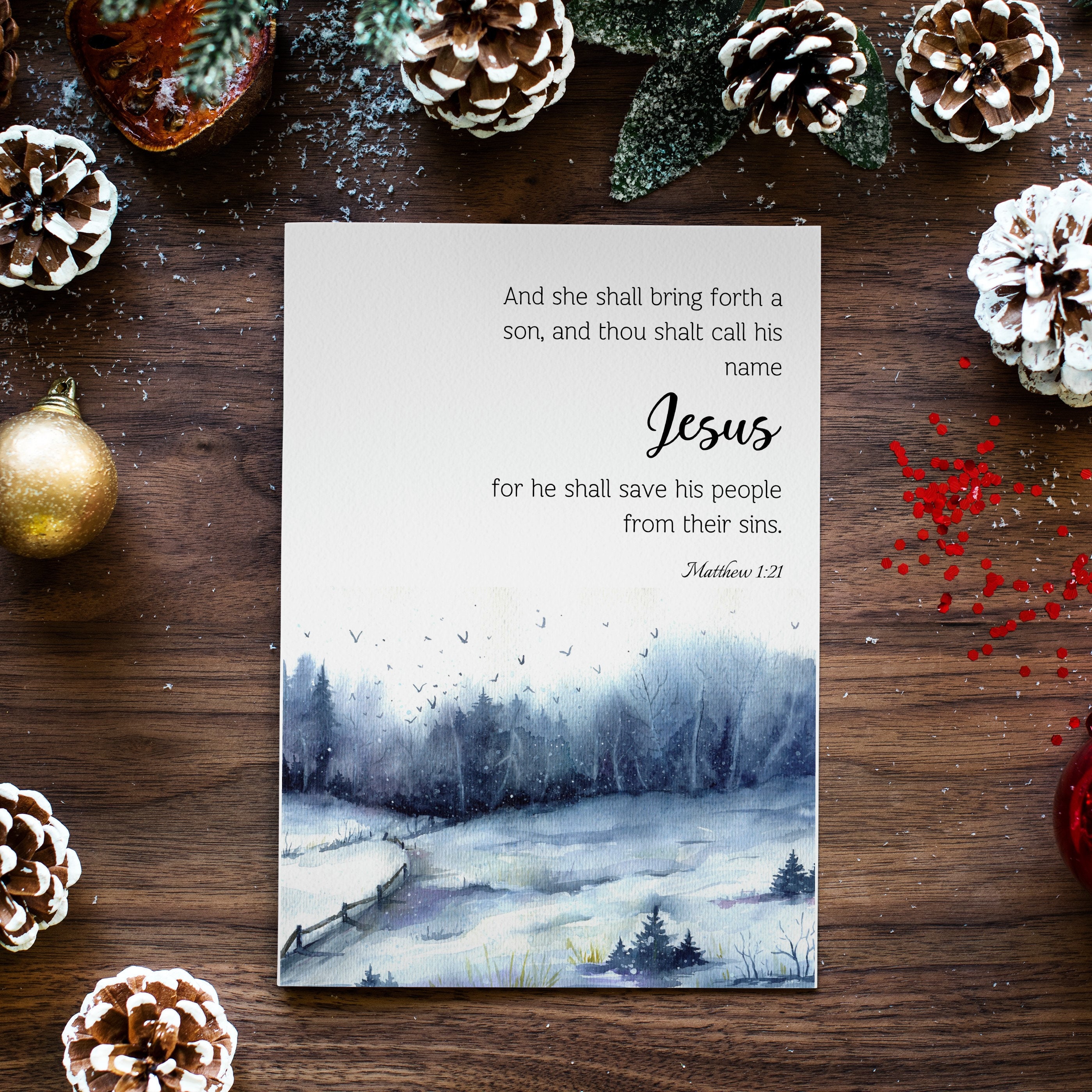 Matthew 1:21 KJV, Printable Christmas Bible Verse Wall Art, Watercolor ...