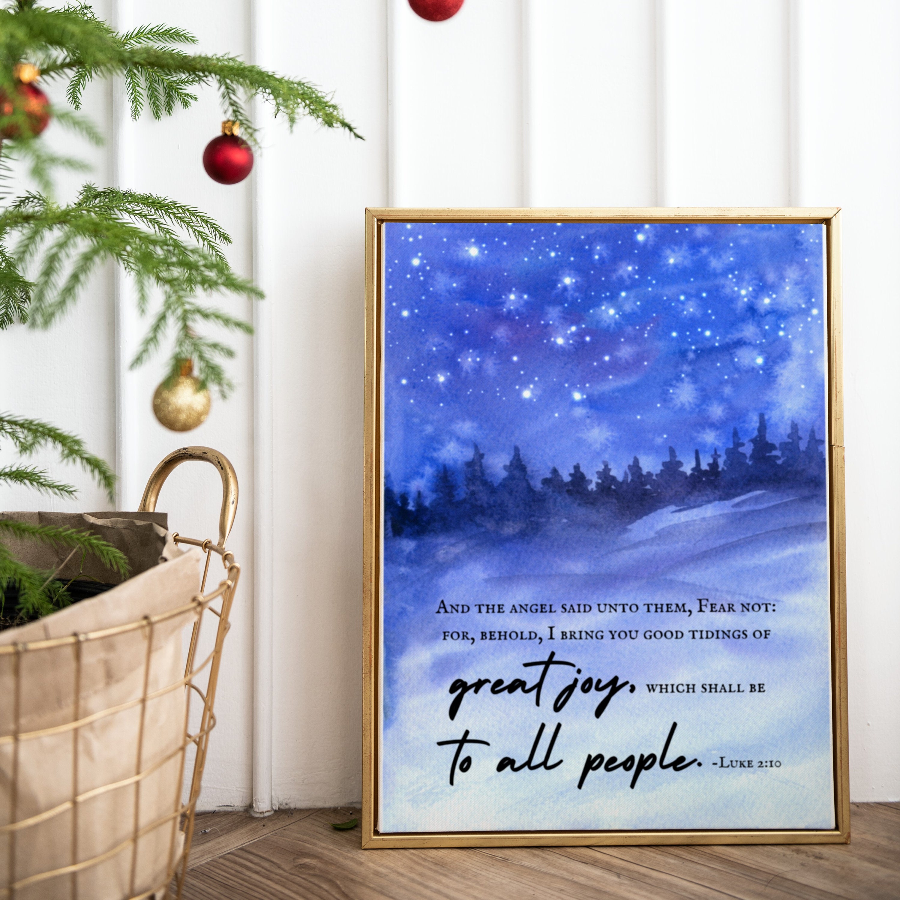 Luke 2:10 KJV, Printable Christmas Bible Verse Wall Art, Watercolor ...