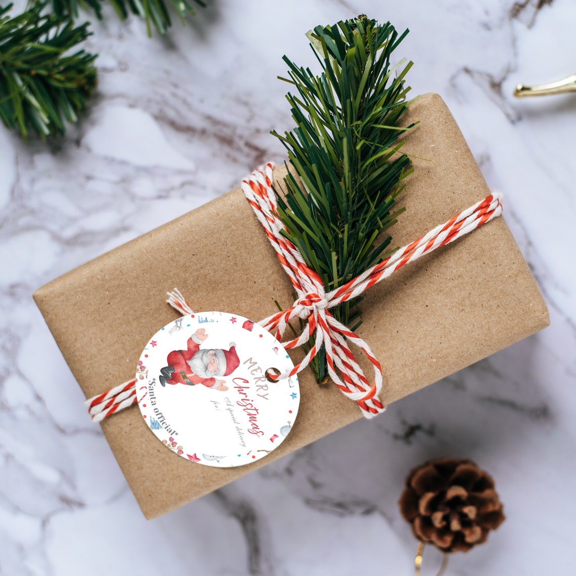 Printable Round Christmas Gift Tags, Watercolor Santa Claus Circle Tags ...