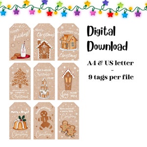Printable Christmas Gift Tags, Ginger Bread Christmas Tags, DIY ...