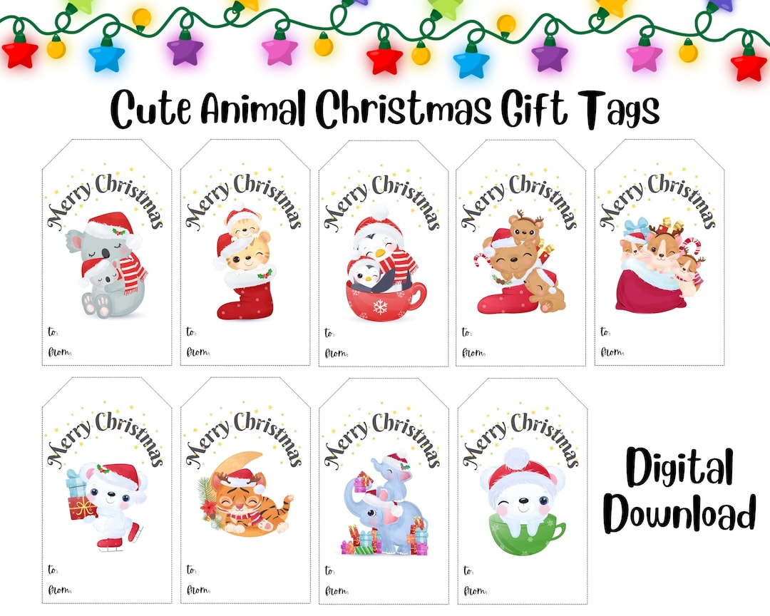 Printable Christmas Gift Tags, Cute Animal Christmas Tags, DIY ...