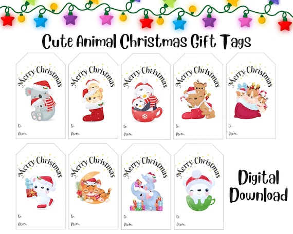 Printable Christmas Gift Tags Cute Animal Christmas Tags DIY - Etsy