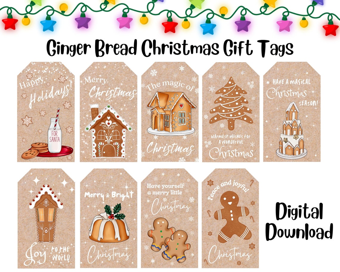 Printable Christmas Gift Tags, Ginger Bread Christmas Tags, DIY ...