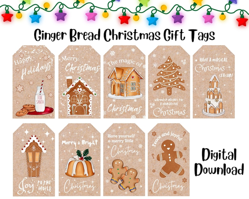 Printable Christmas Gift Tags, Ginger Bread Christmas Tags, DIY ...
