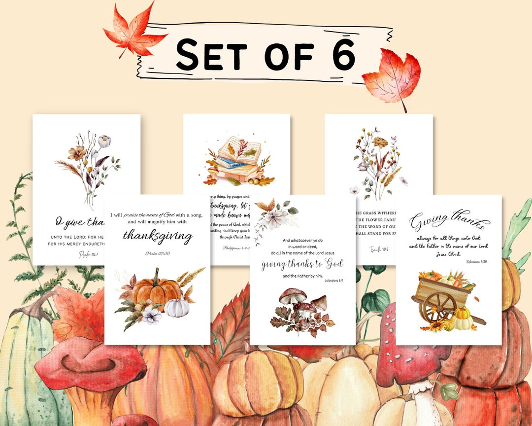 Thanksgiving KJV Bible Verse Set of 6, Printable Autumn Wall Art, DIY ...