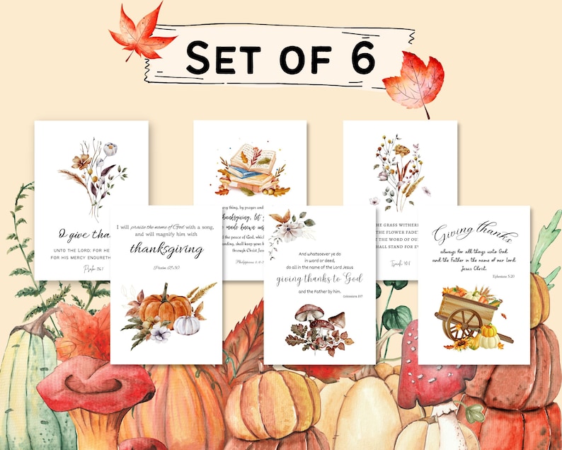Thanksgiving KJV Bible Verse Set of 6, Printable Autumn Wall Art, DIY ...