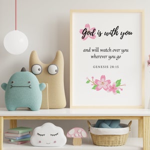Genesis 28:15 God is With You, Printable Bible Verse Wall Art, Nursery ...
