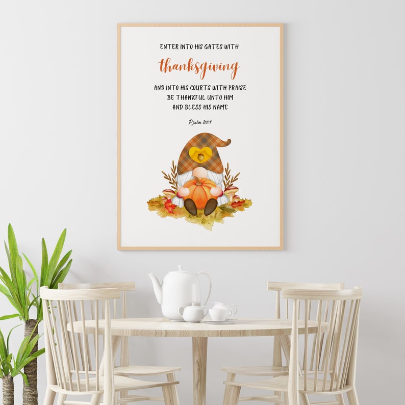 Psalm 100:4 Thanksgiving KJV Bible Verse, Printable Wall Art, DIY Gnome ...