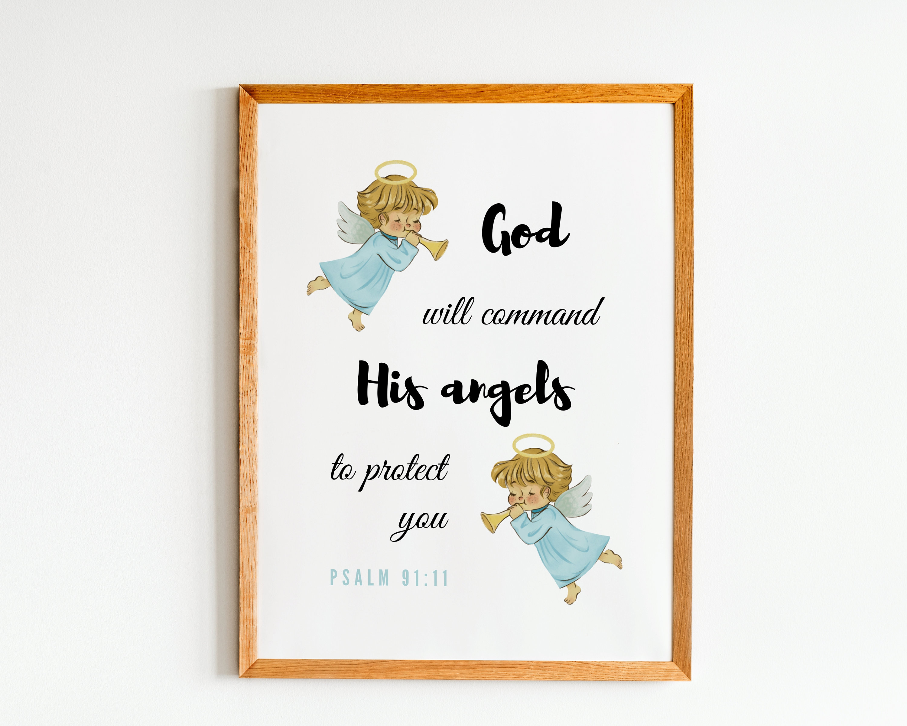 Psalm 91:11 God Protects, Printable Bible Verse Wall Art, Nursery Bible ...