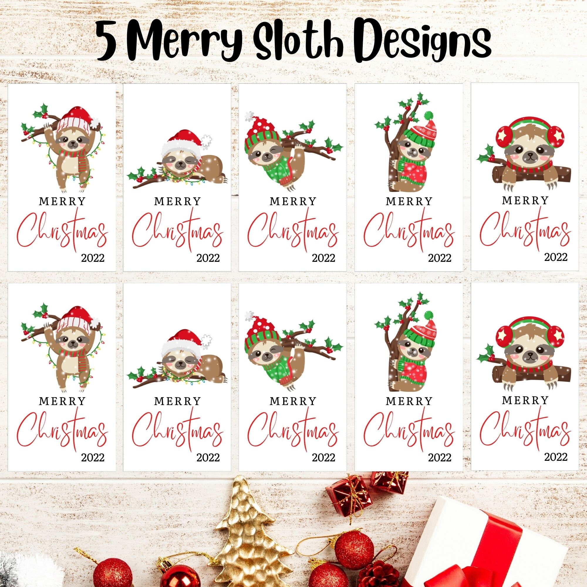 Printable Christmas Gift Tags, Sloth Christmas Tags 2022, DIY Christmas ...