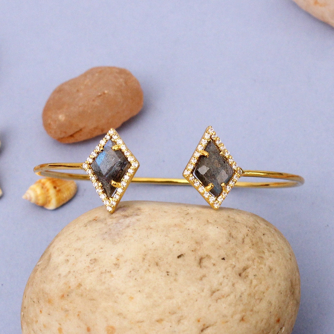 Labradorite Bangle Bracelet Gold Plated 18k Gemstone Gypsy - Etsy