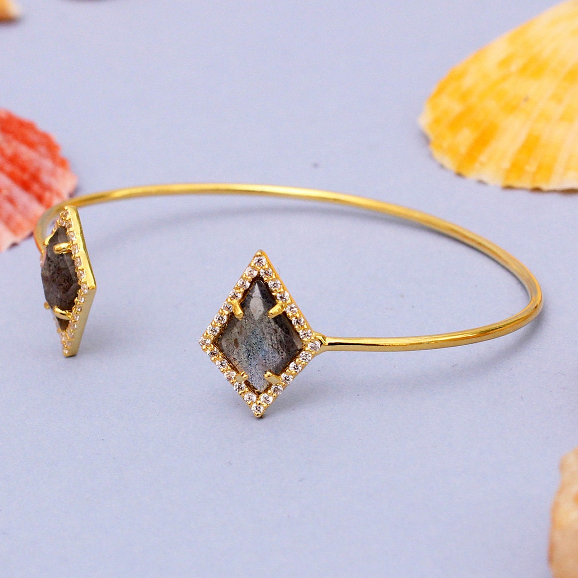 Labradorite Bangle Bracelet Gold Plated 18k Gemstone Gypsy - Etsy