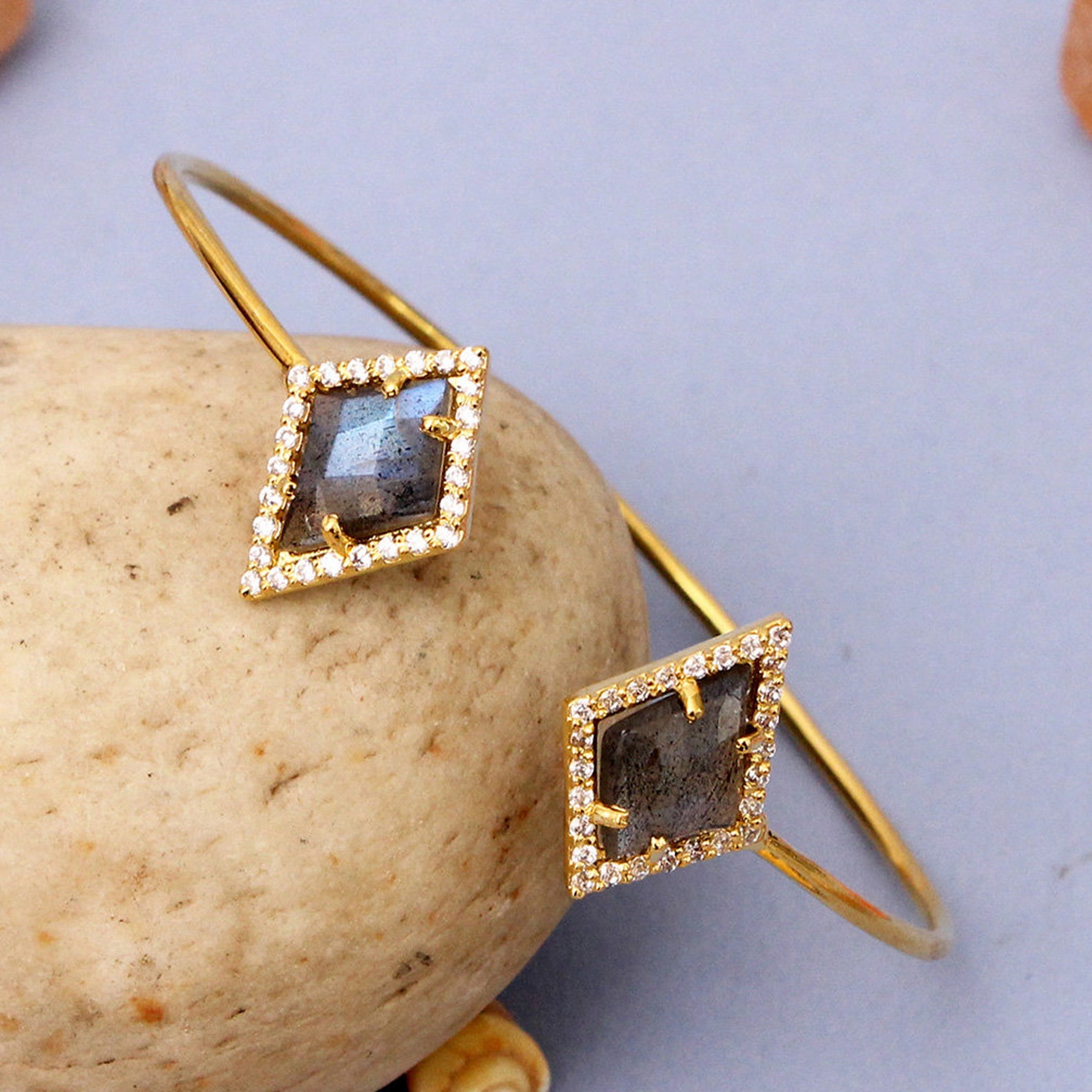Labradorite Bangle Bracelet Gold Plated 18k Gemstone Gypsy - Etsy