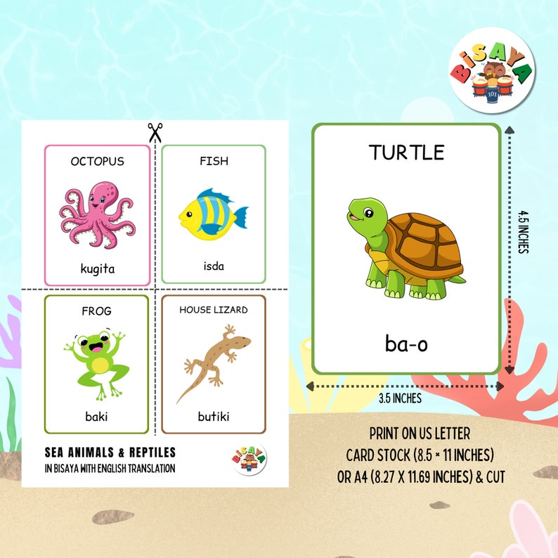 Sea Animals & Reptiles in Bisaya Flashcards – Printable Digital ...