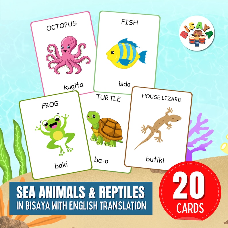 Sea Animals and Reptiles in Bisaya Flashcards | Cebuano Printable ...