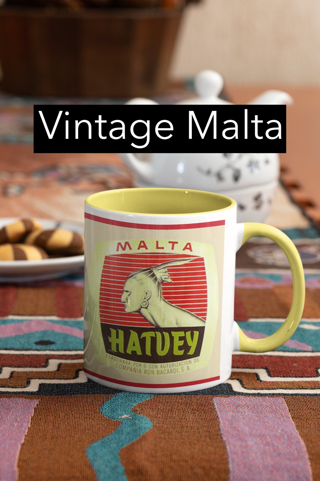 Vintage Style Malta Hatuey Inspired 11 0z Mug All. Red or Yellow Handle ...