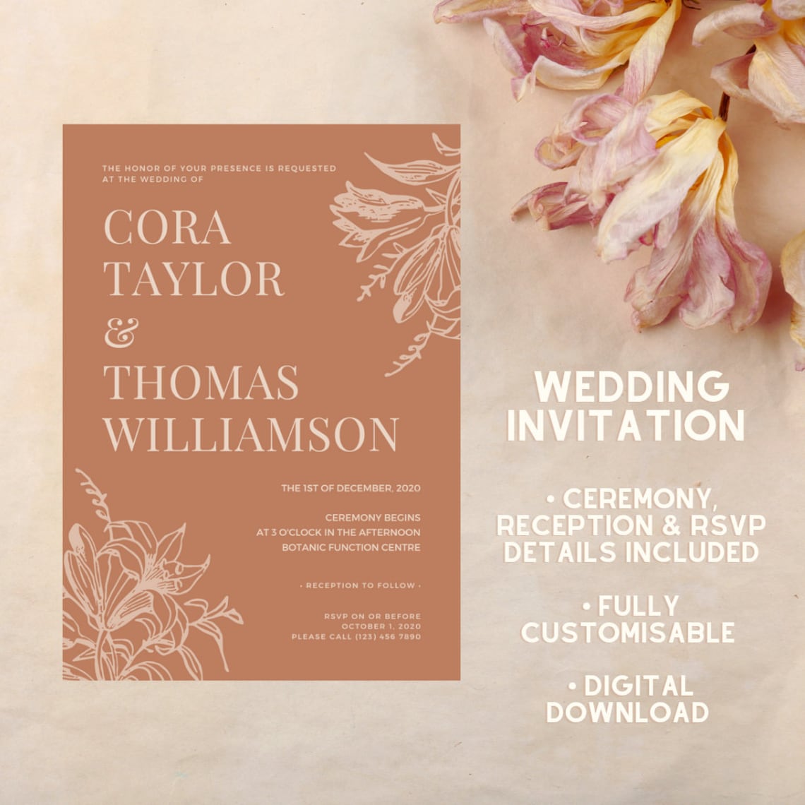 TERRACOTTA FLORAL Wedding Invitation Invitation Floral - Etsy UK