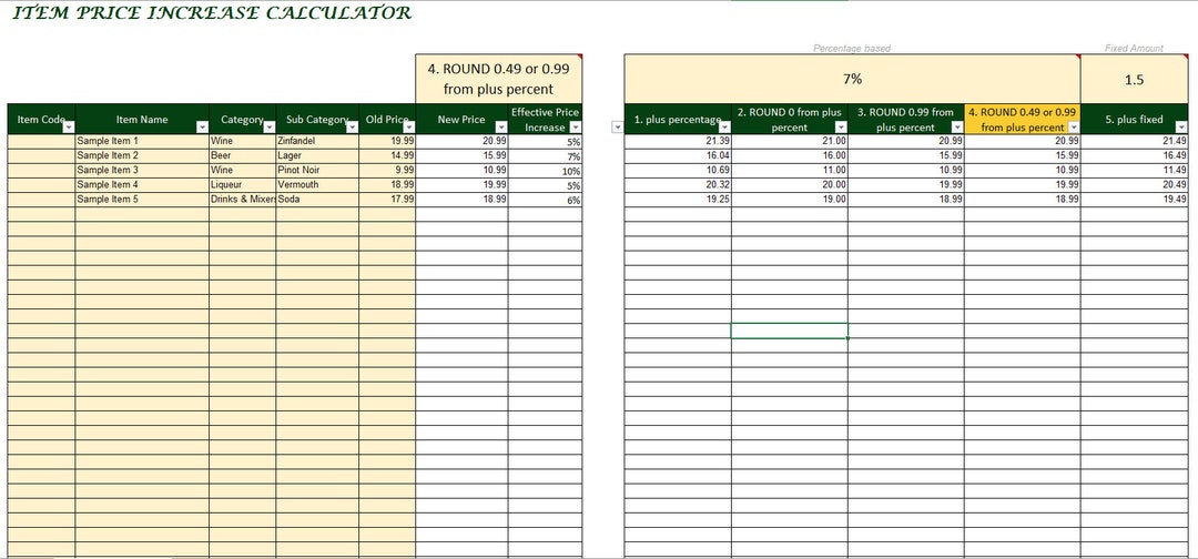 Multiple Items Price Increase Calculator Excel Template - Etsy
