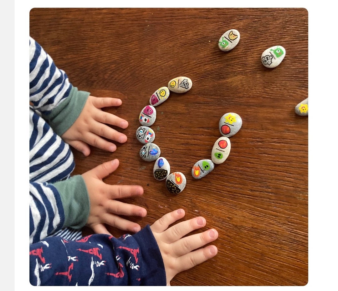 Nature Theme Dominoes Game Hand Painted Pebbles in a Small Take Away ...