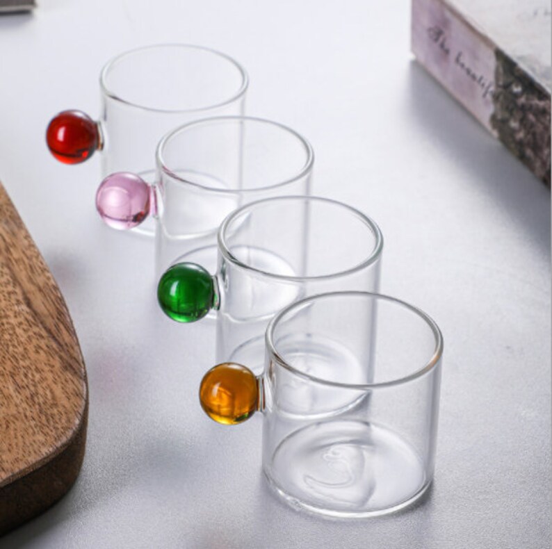 Set of 4 Handmade Tea Glass With Cute Knob Shaped Handle - Etsy