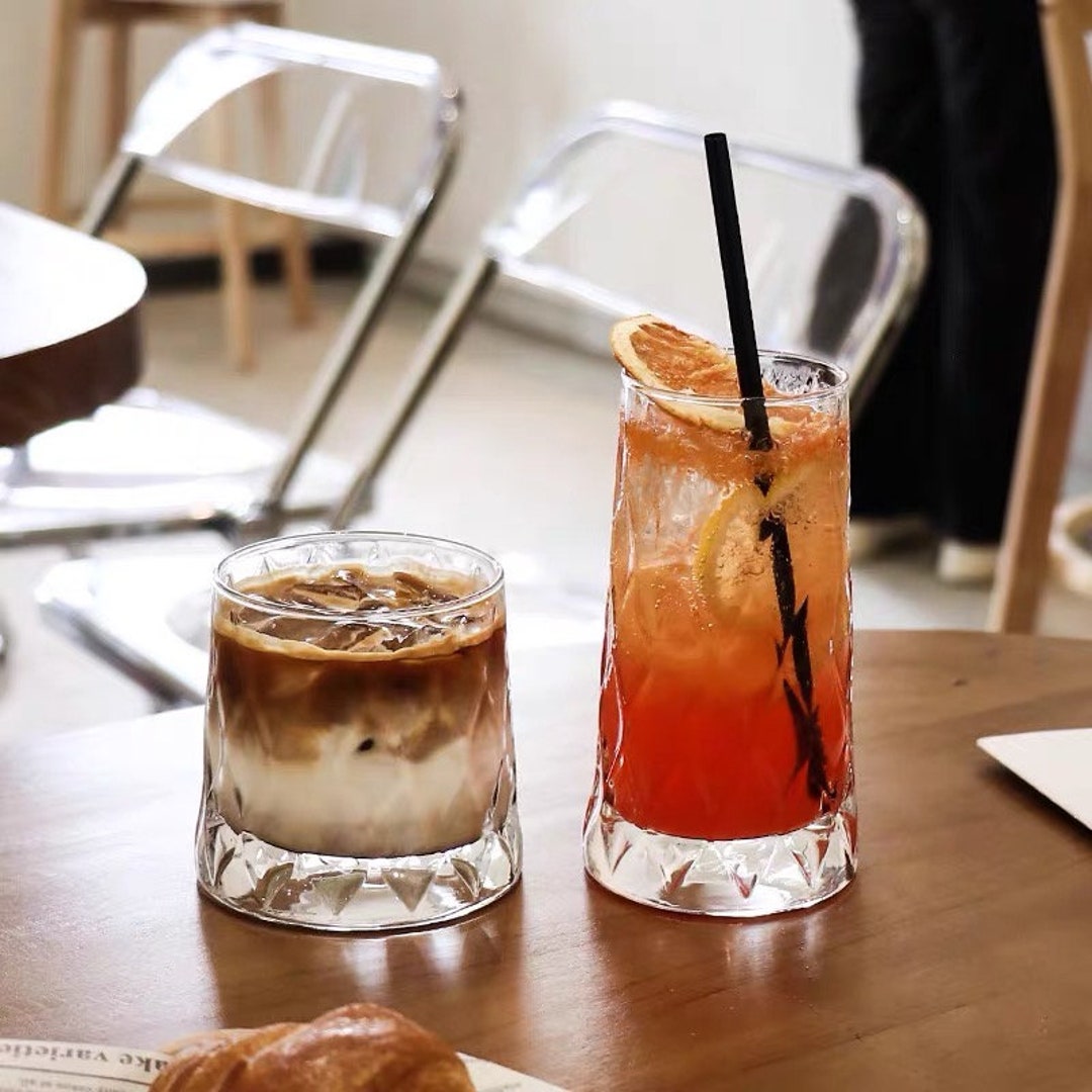 Set of 4 Diamond Crystal Coffee Glass Crystal Whisky Glass Tall Coffee ...