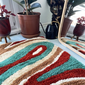Handmade Retro Psychedelic Rug /100% Handmade Tufted Rug Cut Pile ...