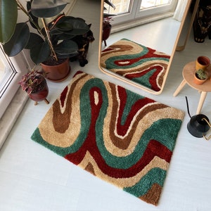 Handmade Retro Psychedelic Rug /100% Handmade Tufted Rug Cut Pile ...