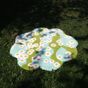 Daisy Tufted Rug, Flowers Tuft Rug, Decorative Tuft Rug, Handmade Tuft ...