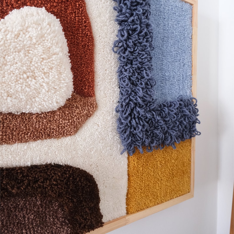 Handmade Tufted Tapestry Wall Art, Graphic Shapes, Framed Art (55cm) - Etsy