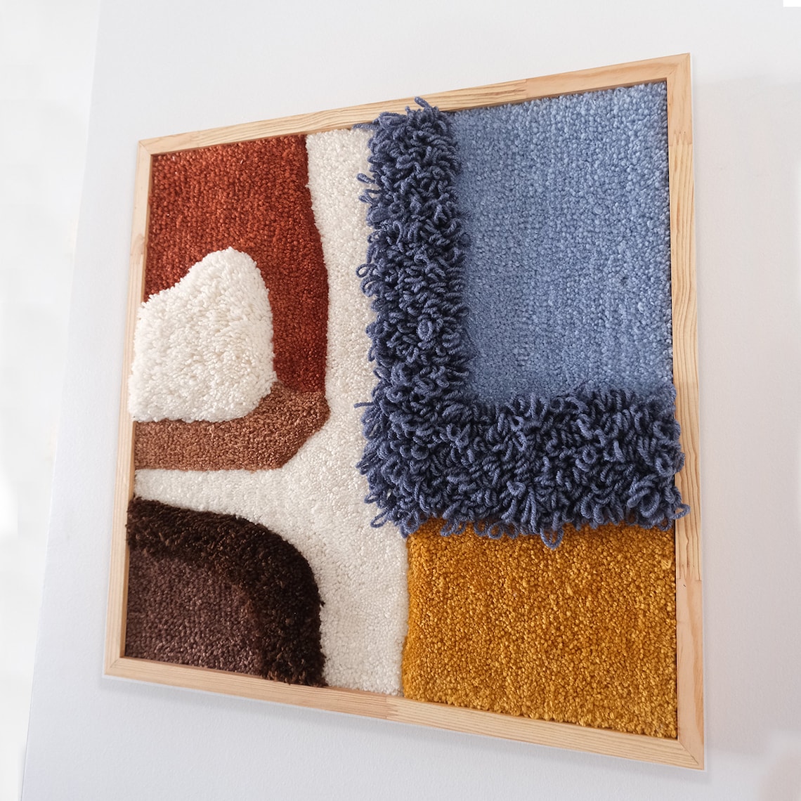 Handmade Tufted Tapestry Wall Art, Graphic Shapes, Framed Art (55cm) - Etsy