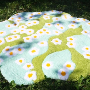 Daisy Tufted Rug, Flowers Tuft Rug, Decorative Tuft Rug, Handmade Tuft ...