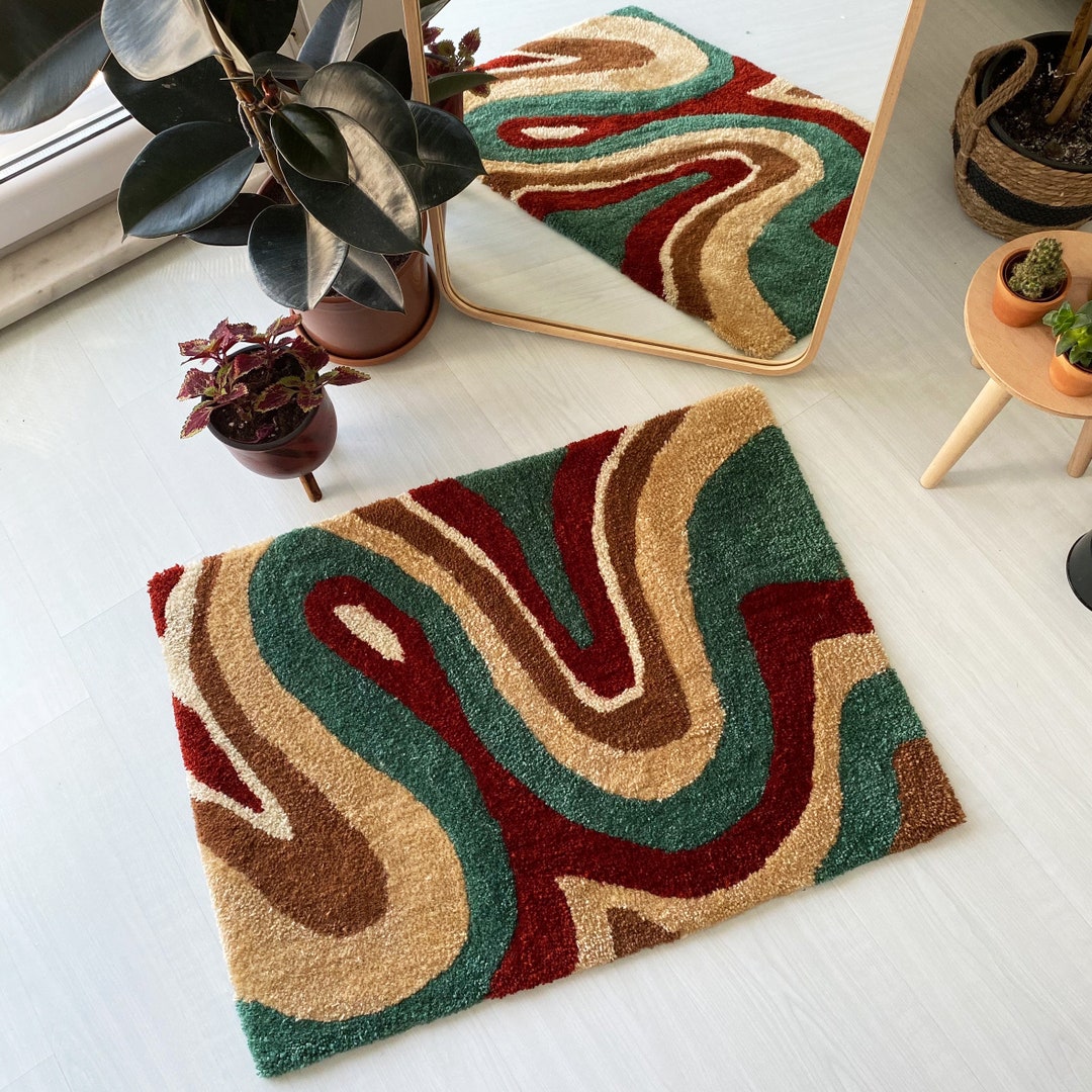 Handmade Retro Psychedelic Rug /100% Handmade Tufted Rug Cut Pile ...