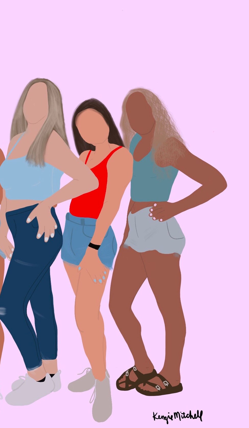 Framed Digital Art Drawing Three People - Etsy