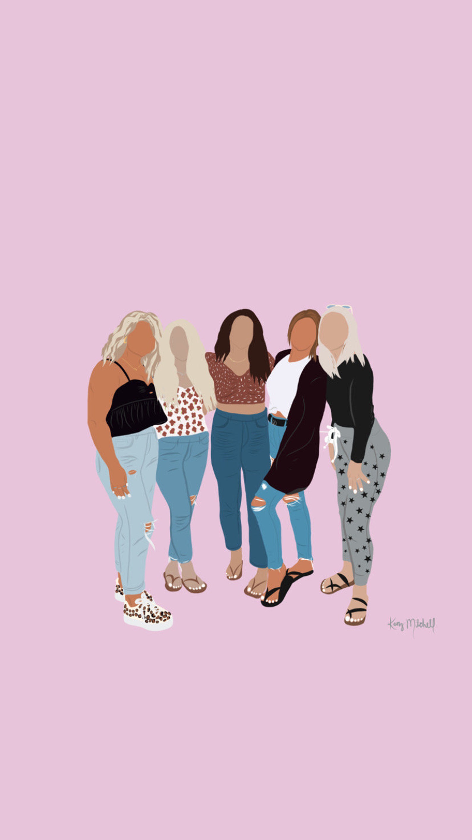 Framed Digital Art Drawing Five People - Etsy