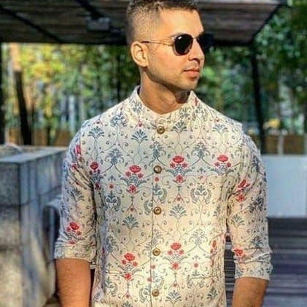 Hand Embroidered Kurta Pajama Jacket Set Kurta Vest Groomsmen Jacket ...
