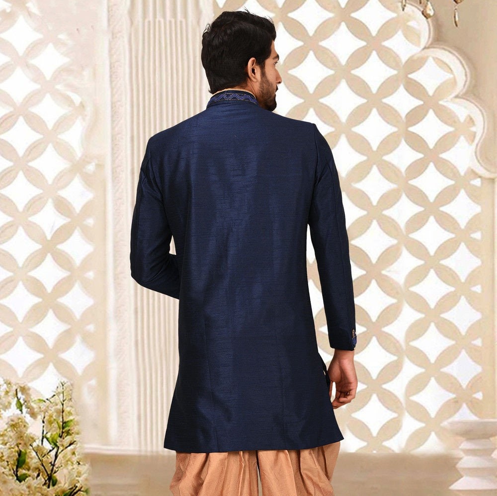 Blue Sherwani Asymmetrical Suit Men Wedding Sherwani - Etsy
