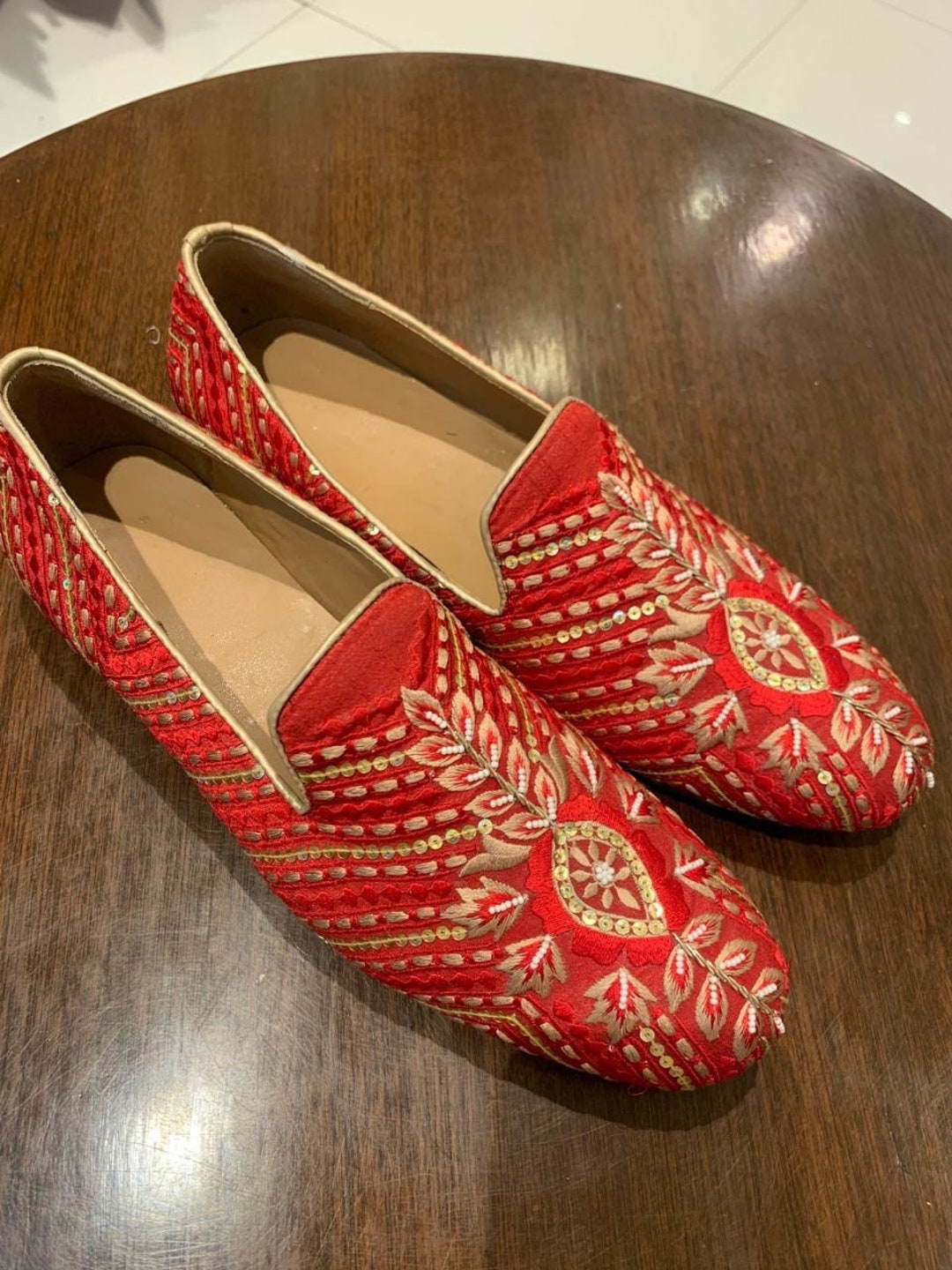 Hand Embroidered Red Shoe Genuine Leather Shoe Wedding Shoe Sherwani ...