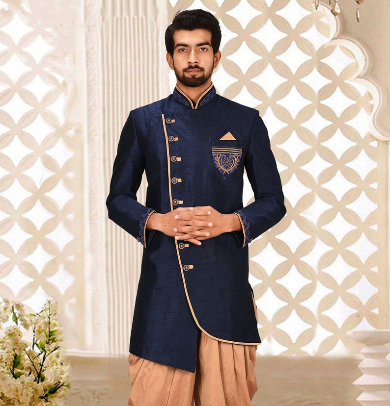 Blue Sherwani Asymmetrical Suit Men Wedding Sherwani - Etsy