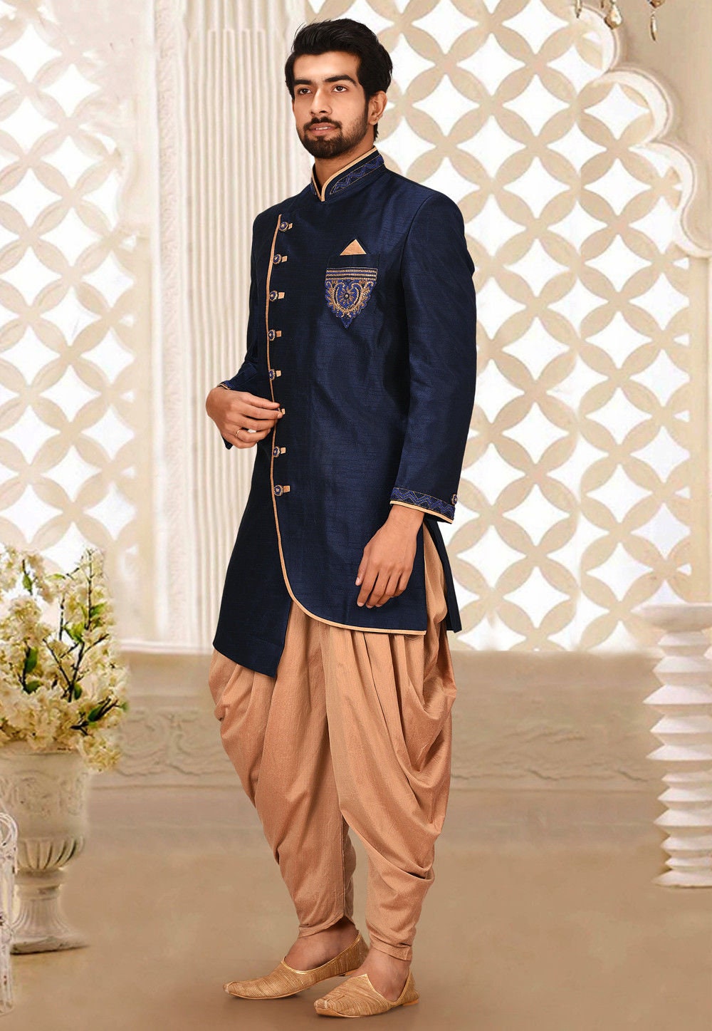 Blue Sherwani Asymmetrical Suit Men Wedding Sherwani - Etsy
