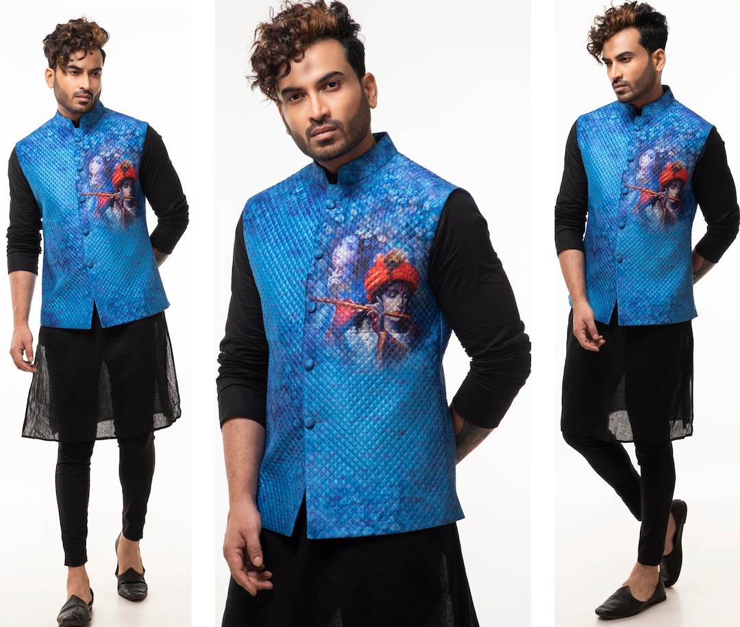 Blue Waistcoat Blue Nehru Jacket Modi Jacket Groomsmen Waistcoat Red ...