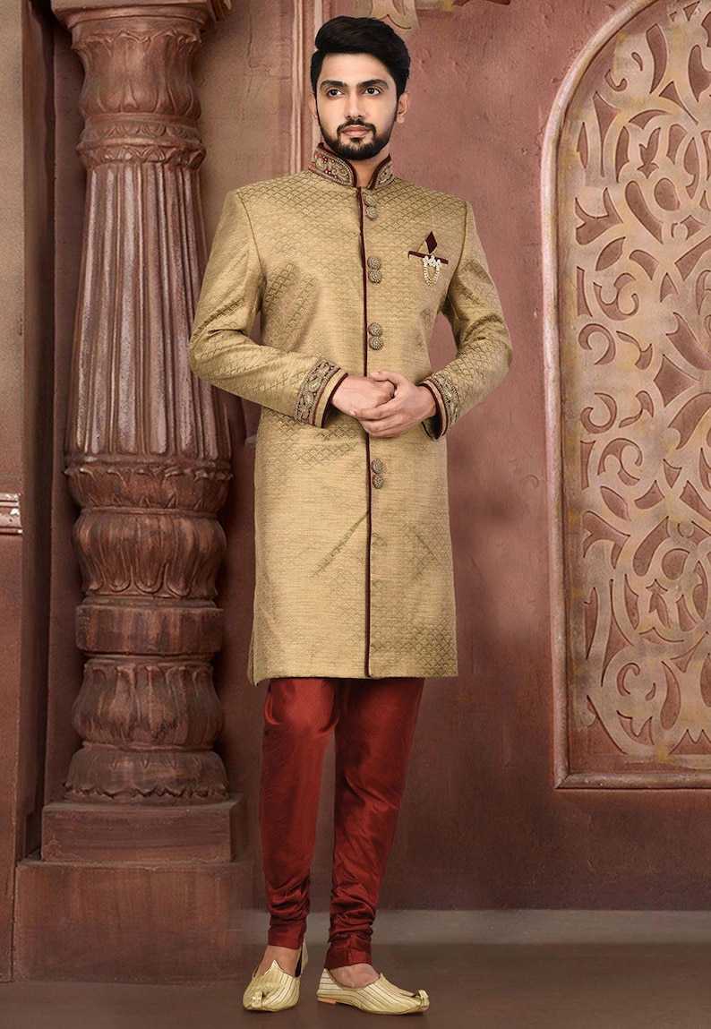Indian Groom Sherwani Men Wedding Suit Gold Sherwani Wedding Sherwani ...