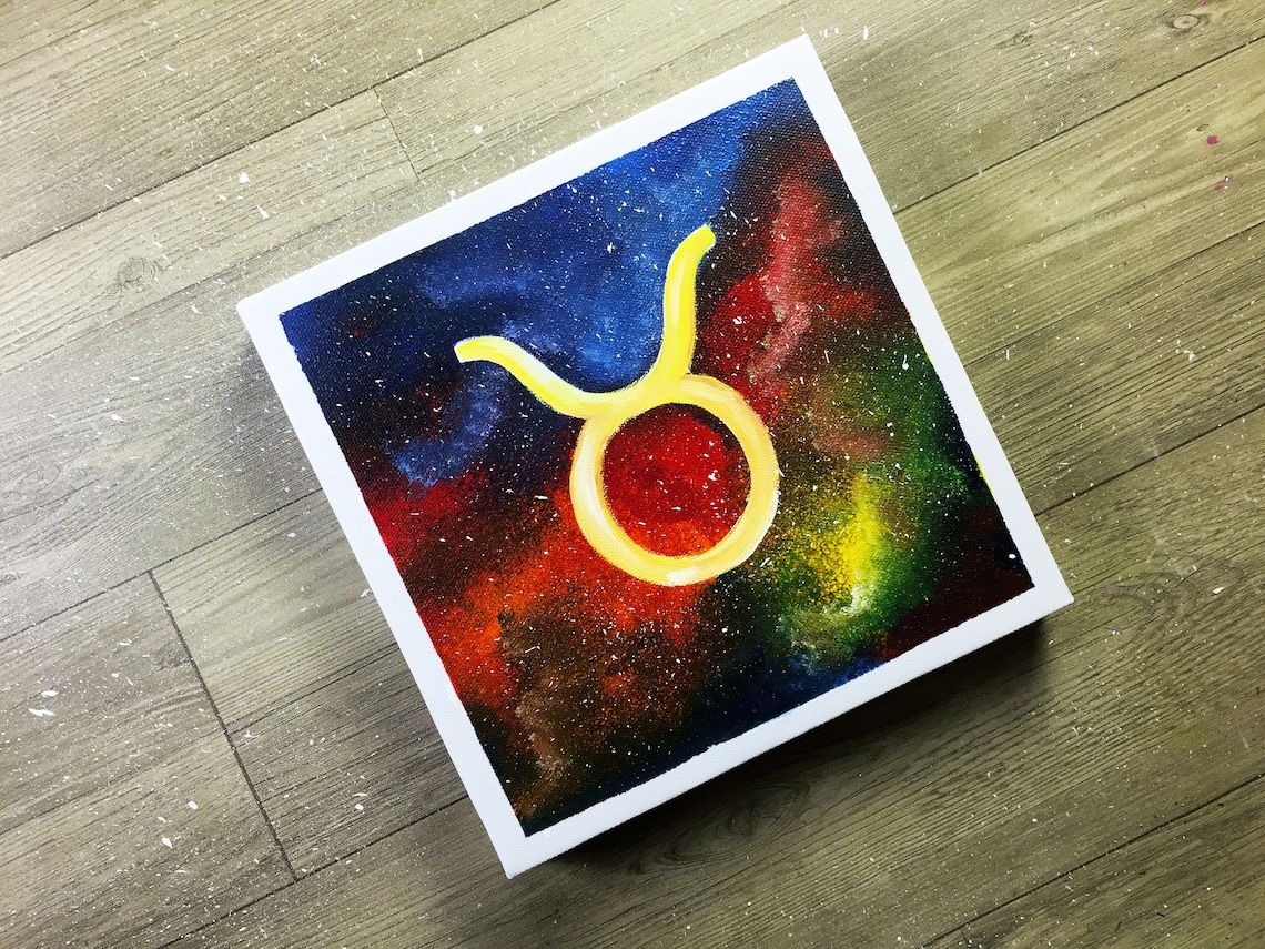 Handpainting Art Print/ Taurus/ Zodiac Acrylic Painting / Sponge With ...