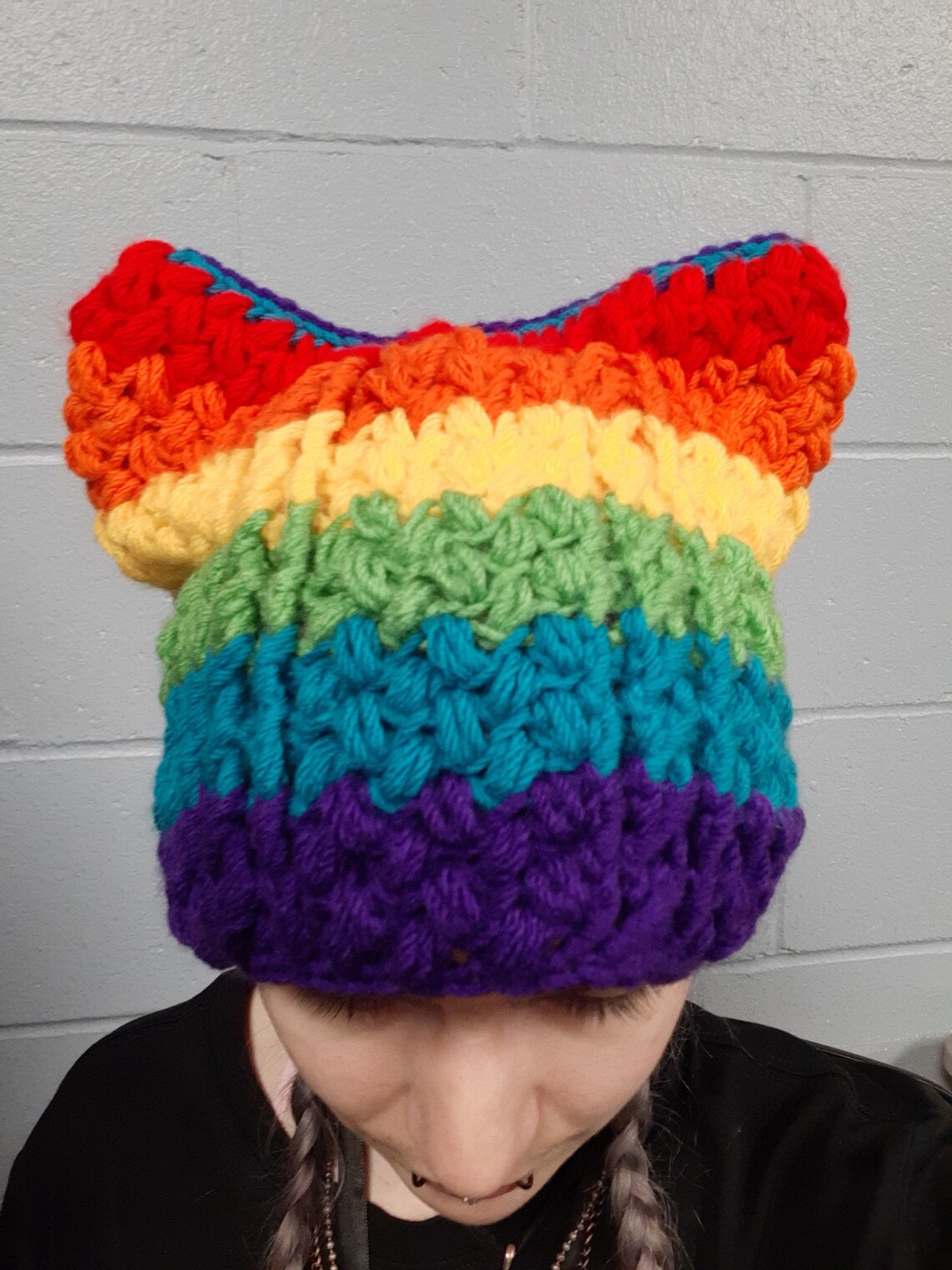 Pride Flag Hat, Cat Ear Beanie, Rainbow Stripe Hat, LGBTQIA Pride Hat, Cat Ear Hat, Queer Pride ...