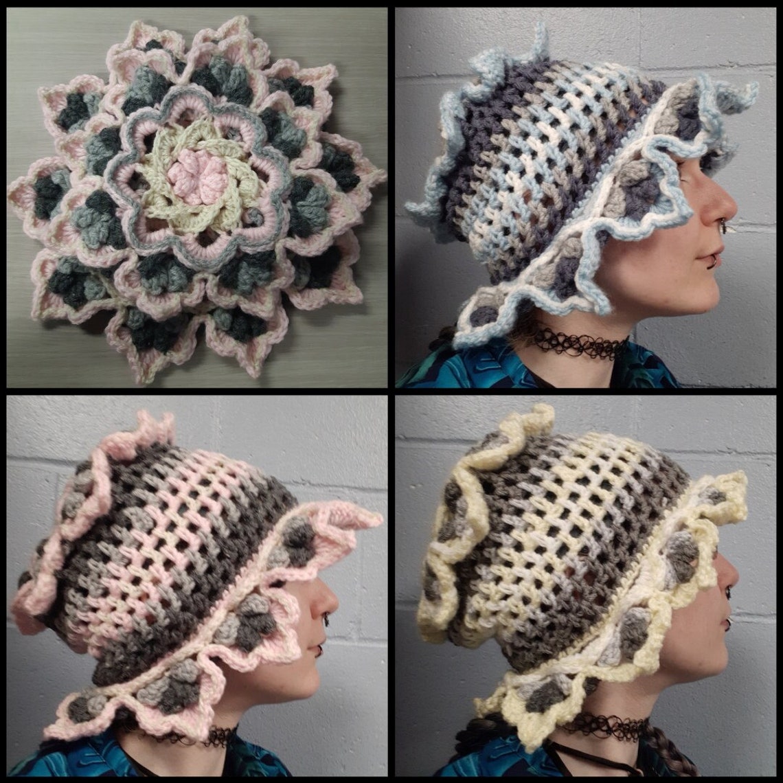 Flower Crochet Sun Hat, Flower Petal Bucket Hat, Unique Summer Beach ...