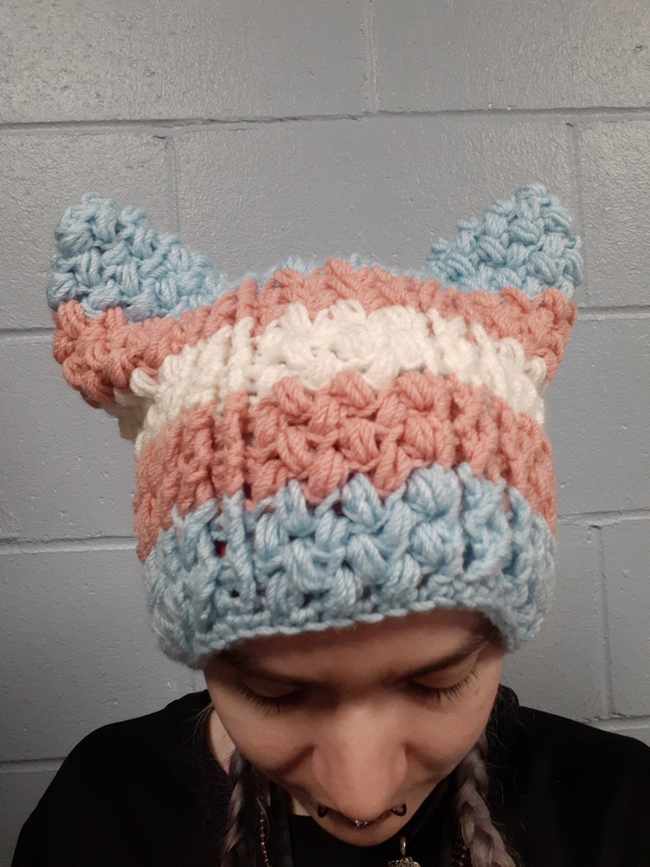 Pride Flag Hat, Cat Ear Beanie, Rainbow Stripe Hat, LGBTQIA Pride Hat ...