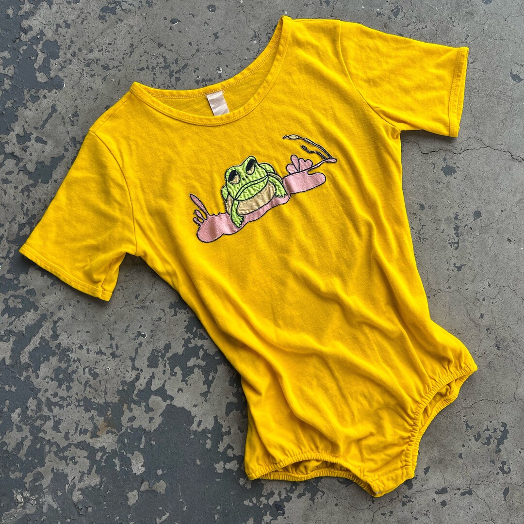 70s Vintage Yellow Bodysuit With Frog Appliqué - Etsy